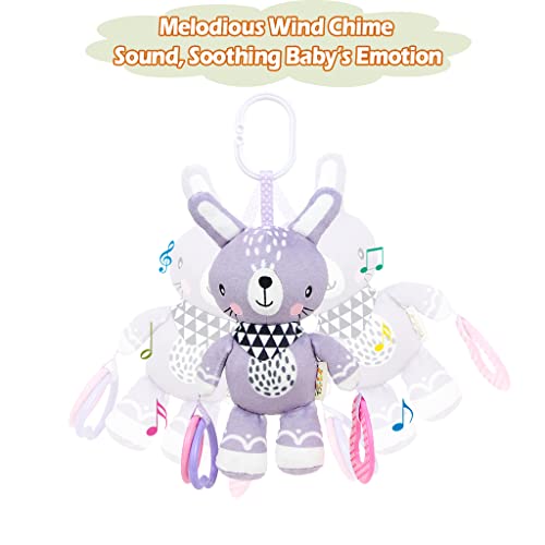 AIPINQI Baby Hanging Toy Cartoon Animal Stuffed Rattle Bell Carseat Toys Crib Car Seat Travel Stroller Soft Plush Toys with Wind Chimes, Grey