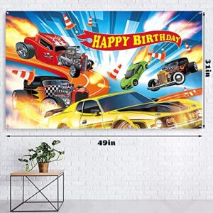 169 PCS Race Car Birthday Party Supplies, Car Theme Decorations for Serves 10 Guests, Include Banner, Cupcake Toppers, Hanging Swirls, Backdrop, Tablewares, Balloons, Tablecloth and Tattoo Stickers