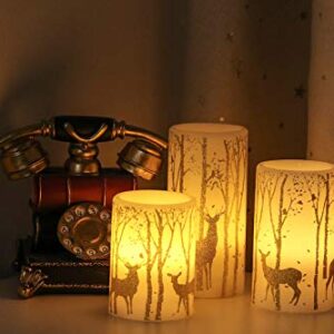 GenSwin Flickering Flameless Candles Battery Operated with 6 Hours Timer, Real Wax Led Pillar Candles Deer Decal Warm Light, Pack of 3 Christmas Home Decor