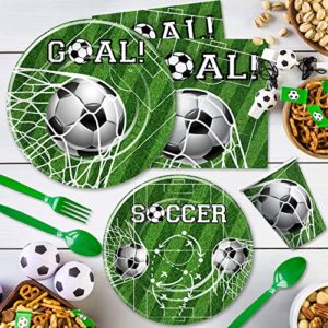 APOWBLS Soccer Birthday Party Supplies - Soccer Party Decorations Dinnerware, Plates, Cups, Napkins, Tablecloth, Cutlery, Straw, Sports Theme Soccer Birthday Party Decorations Tableware | Serve 24