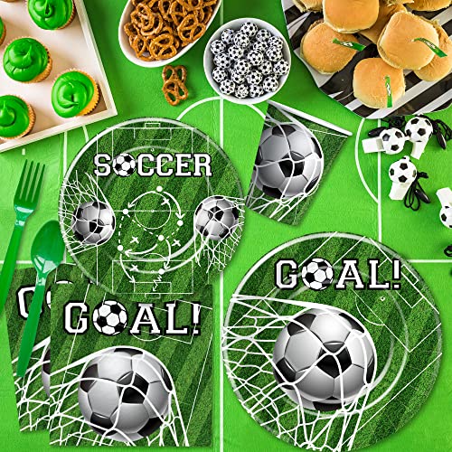 APOWBLS Soccer Birthday Party Supplies - Soccer Party Decorations Dinnerware, Plates, Cups, Napkins, Tablecloth, Cutlery, Straw, Sports Theme Soccer Birthday Party Decorations Tableware | Serve 24