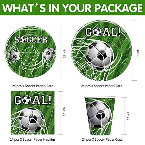 APOWBLS Soccer Birthday Party Supplies - Soccer Party Decorations Dinnerware, Plates, Cups, Napkins, Tablecloth, Cutlery, Straw, Sports Theme Soccer Birthday Party Decorations Tableware | Serve 24