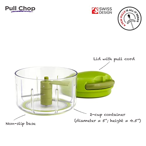 Kuhn Rikon Pull Chop Chopper/Manual Food Processor with Cord Mechanism, Green, 2-Cup