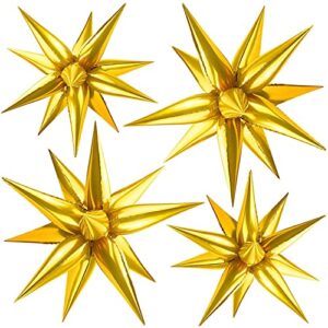 12 point star balloons- 50pcs gold explosion star foil balloons, 3d starburst cone mylar balloons for halloween christmas birthday party baby shower wedding photo booth backdrop