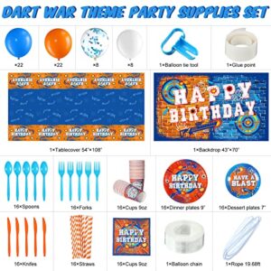 Dart Battle Birthday Party Decorations dart battle Party Supplies Include Gun Theme Backdrop,Dart Tablecloth Balloons Kit Cups Plates Napkins Tableware Set for Kids Birthday Party Supplies Party Favor