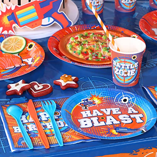 Dart Battle Birthday Party Decorations dart battle Party Supplies Include Gun Theme Backdrop,Dart Tablecloth Balloons Kit Cups Plates Napkins Tableware Set for Kids Birthday Party Supplies Party Favor