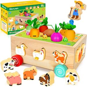 wooden montessori toys for toddlers girl and boy, wooden farm animals toys gifts for toddlers age 2 3 4 year old, wood educational shape sorter toys for kids 1-3 learning fine motor skills