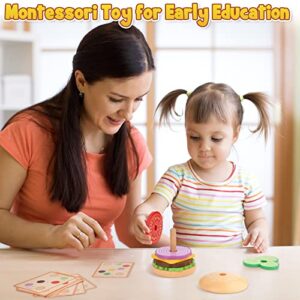 Aizweb Montessori Toys for 3 Year Old - Wooden Burger Stacking Toys for Toddlers and Kids Preschool, Educational Toys, Fine Motor Skill Toy, Blocks for Toddlers, Learning Toys Gift