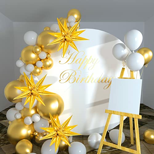 MIAHART 50 Pcs Gold Starburst Cone Mylar Balloons 26 inch Gold Foil Star Balloons Metallic Large Gold Point Star Balloons for Birthday Wedding Christmas Baby Shower Party Supplies