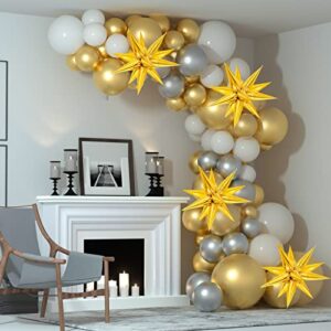 MIAHART 50 Pcs Gold Starburst Cone Mylar Balloons 26 inch Gold Foil Star Balloons Metallic Large Gold Point Star Balloons for Birthday Wedding Christmas Baby Shower Party Supplies