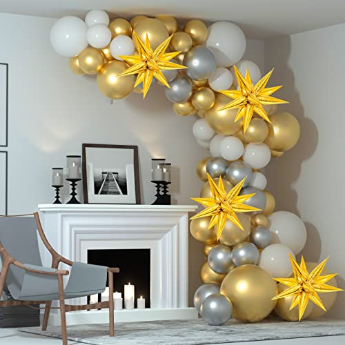 MIAHART 50 Pcs Gold Starburst Cone Mylar Balloons 26 inch Gold Foil Star Balloons Metallic Large Gold Point Star Balloons for Birthday Wedding Christmas Baby Shower Party Supplies