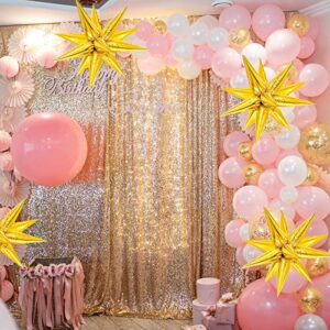 MIAHART 50 Pcs Gold Starburst Cone Mylar Balloons 26 inch Gold Foil Star Balloons Metallic Large Gold Point Star Balloons for Birthday Wedding Christmas Baby Shower Party Supplies