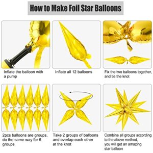 MIAHART 50 Pcs Gold Starburst Cone Mylar Balloons 26 inch Gold Foil Star Balloons Metallic Large Gold Point Star Balloons for Birthday Wedding Christmas Baby Shower Party Supplies