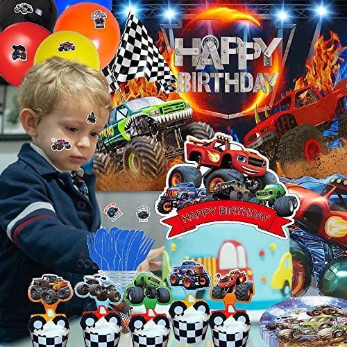 239Pcs Truck Game Themed Birthday Party Supplies, Cartoon Truck Birthday Party Decorations for Kids Boys Girls with Happy Birthday Banner Balloons Tableware Backdrop Cake Cupcake Toppers Tableware Tablecloth