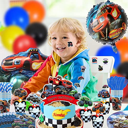 239Pcs Truck Game Themed Birthday Party Supplies, Cartoon Truck Birthday Party Decorations for Kids Boys Girls with Happy Birthday Banner Balloons Tableware Backdrop Cake Cupcake Toppers Tableware Tablecloth