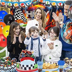 239Pcs Truck Game Themed Birthday Party Supplies, Cartoon Truck Birthday Party Decorations for Kids Boys Girls with Happy Birthday Banner Balloons Tableware Backdrop Cake Cupcake Toppers Tableware Tablecloth