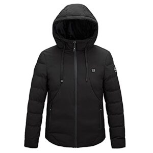 puffy jackets men and heating temperature three control 5- coat hooded gear coat charging women men usb men's black