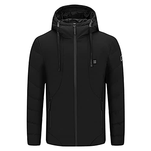 Puffy Jackets Men and Heating Temperature Three Control 5- Coat Hooded Gear Coat Charging Women Men USB Men's Black