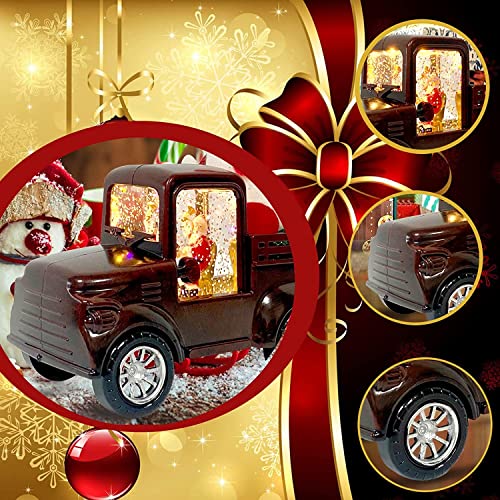 Christmas Decorations Truck Snow Globe, Santa Claus Truck Decorations, LED Water Lighted Glittering Xmas Decoration, Home Truck Décor for Festival Gift, Home Truck Ornament