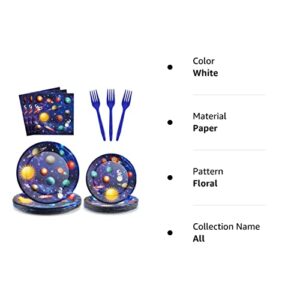 Tevxj 96 Pieces Outer Space Party Decorations Supplies Galaxy Party Tableware Set Outer Space Birthday Party Dessert Plates Napkins Forks for 24 Guests Boy or Girl Party Favors