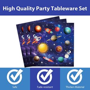 Tevxj 96 Pieces Outer Space Party Decorations Supplies Galaxy Party Tableware Set Outer Space Birthday Party Dessert Plates Napkins Forks for 24 Guests Boy or Girl Party Favors