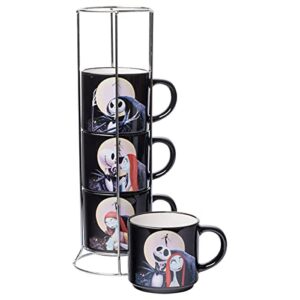 silver buffalo nightmare before christmas jack sally scene 4-pack ceramic mug stack, 10-ounces