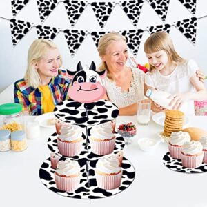 Cow Print Theme Birthday Party Supplies, 2 Pcs 3-Tier Cow Print Cupcake Stand, Farm Animal Themed Birthday Party Supplies for Girls and Boys, Cowgirl or Cowboy Party Decorations