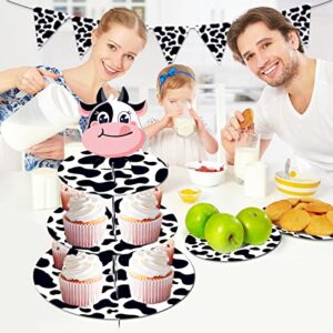 Cow Print Theme Birthday Party Supplies, 2 Pcs 3-Tier Cow Print Cupcake Stand, Farm Animal Themed Birthday Party Supplies for Girls and Boys, Cowgirl or Cowboy Party Decorations