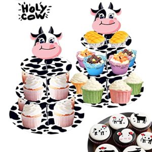 Cow Print Theme Birthday Party Supplies, 2 Pcs 3-Tier Cow Print Cupcake Stand, Farm Animal Themed Birthday Party Supplies for Girls and Boys, Cowgirl or Cowboy Party Decorations