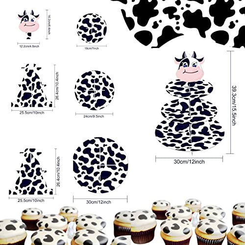 Cow Print Theme Birthday Party Supplies, 2 Pcs 3-Tier Cow Print Cupcake Stand, Farm Animal Themed Birthday Party Supplies for Girls and Boys, Cowgirl or Cowboy Party Decorations