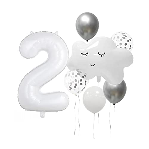 On Cloud 2 White Balloons Banner on Cloud 2nd Birthday Party Decorations for 1 Year Old Girl 2nd Birthday Party Invite Decorations, 2 Years Old Birthday Balloon,2nd Party Supplies Cloud Balloon