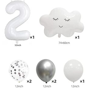 On Cloud 2 White Balloons Banner on Cloud 2nd Birthday Party Decorations for 1 Year Old Girl 2nd Birthday Party Invite Decorations, 2 Years Old Birthday Balloon,2nd Party Supplies Cloud Balloon