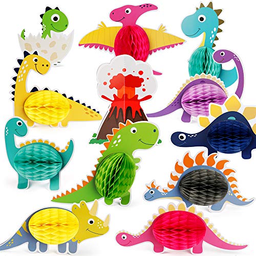 Mocoosy 12 PCS Dinosaur Party Honeycomb Centerpieces for Table Decorations, Little Dino Center Piece Dinosaur Table Topper for Kids T-Rex Dinosaur Theme Birthday Party Supplies Baby Shower Decor