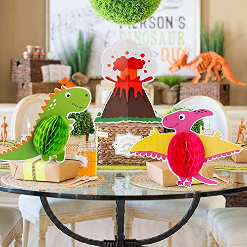 Mocoosy 12 PCS Dinosaur Party Honeycomb Centerpieces for Table Decorations, Little Dino Center Piece Dinosaur Table Topper for Kids T-Rex Dinosaur Theme Birthday Party Supplies Baby Shower Decor