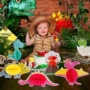 Mocoosy 12 PCS Dinosaur Party Honeycomb Centerpieces for Table Decorations, Little Dino Center Piece Dinosaur Table Topper for Kids T-Rex Dinosaur Theme Birthday Party Supplies Baby Shower Decor