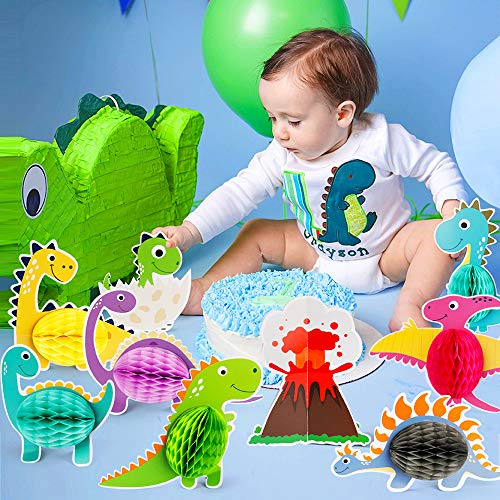 Mocoosy 12 PCS Dinosaur Party Honeycomb Centerpieces for Table Decorations, Little Dino Center Piece Dinosaur Table Topper for Kids T-Rex Dinosaur Theme Birthday Party Supplies Baby Shower Decor