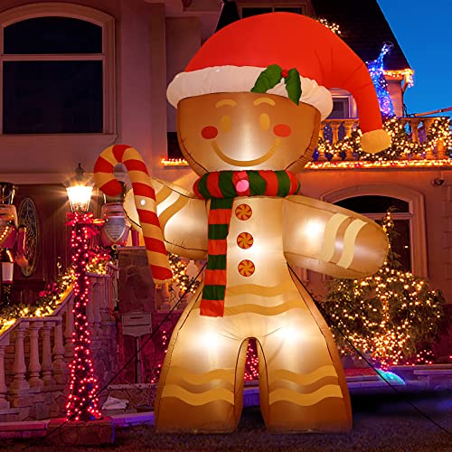 8 FT Christmas Inflatables Decoration Gingerbread Man with Built-in LEDs Blow Up Inflatables for Xmas Party Indoor Outdoor Yard Garden Lawn Décor (8FT Gingerbread Man)