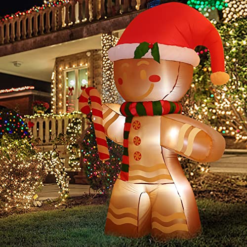 8 FT Christmas Inflatables Decoration Gingerbread Man with Built-in LEDs Blow Up Inflatables for Xmas Party Indoor Outdoor Yard Garden Lawn Décor (8FT Gingerbread Man)