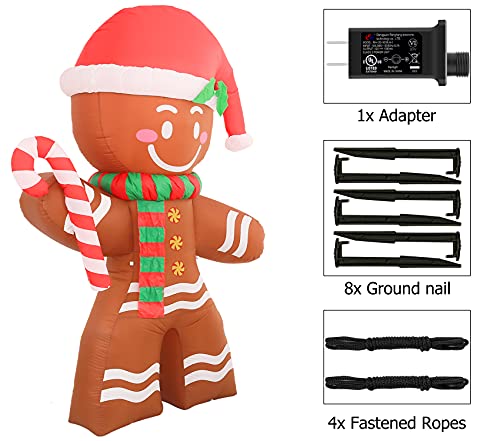 8 FT Christmas Inflatables Decoration Gingerbread Man with Built-in LEDs Blow Up Inflatables for Xmas Party Indoor Outdoor Yard Garden Lawn Décor (8FT Gingerbread Man)