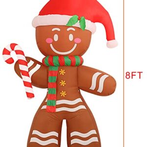 8 FT Christmas Inflatables Decoration Gingerbread Man with Built-in LEDs Blow Up Inflatables for Xmas Party Indoor Outdoor Yard Garden Lawn Décor (8FT Gingerbread Man)