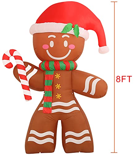 8 FT Christmas Inflatables Decoration Gingerbread Man with Built-in LEDs Blow Up Inflatables for Xmas Party Indoor Outdoor Yard Garden Lawn Décor (8FT Gingerbread Man)