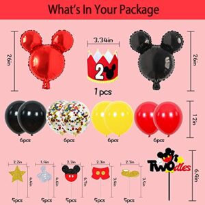 2nd Mouse Birthday Party Supplies Decorations 57Pcs - HAPPY BIRTHDAY Banner OH TWODLES Banner '2' Foil Balloon Balloons Hat Door Sign Cupcake Toppers Birthday Decorations for Boys Girls Kids Babies