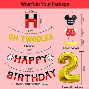 2nd Mouse Birthday Party Supplies Decorations 57Pcs - HAPPY BIRTHDAY Banner OH TWODLES Banner '2' Foil Balloon Balloons Hat Door Sign Cupcake Toppers Birthday Decorations for Boys Girls Kids Babies