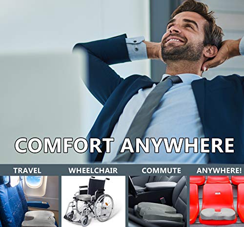 ComfiLife Premium Comfort Seat Cushion - Non-Slip Orthopedic 100% Memory Foam Coccyx Cushion for Tailbone Pain - Cushion for Office Chair Car Seat - Back Pain & Sciatica Relief (Gray)