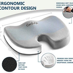 ComfiLife Premium Comfort Seat Cushion - Non-Slip Orthopedic 100% Memory Foam Coccyx Cushion for Tailbone Pain - Cushion for Office Chair Car Seat - Back Pain & Sciatica Relief (Gray)