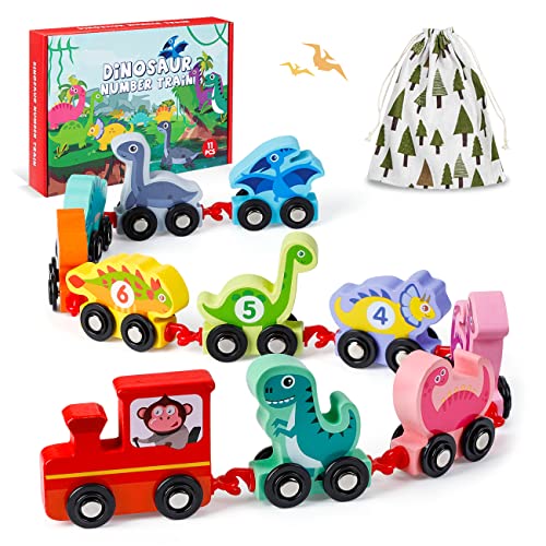 EDUJOY Toddler Toys for 2 4 3 Year Old Boys Gifts,Montessori Toys for 3 4 2 Year Old Girls Birthday Gifts,Wooden Train Set Dinosaur Toys for Kids 3-5 Years Old Toy Cars for Toddler Boy Toys Age 1-2-4