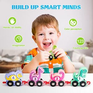 EDUJOY Toddler Toys for 2 4 3 Year Old Boys Gifts,Montessori Toys for 3 4 2 Year Old Girls Birthday Gifts,Wooden Train Set Dinosaur Toys for Kids 3-5 Years Old Toy Cars for Toddler Boy Toys Age 1-2-4