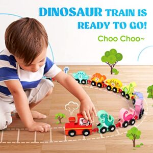 EDUJOY Toddler Toys for 2 4 3 Year Old Boys Gifts,Montessori Toys for 3 4 2 Year Old Girls Birthday Gifts,Wooden Train Set Dinosaur Toys for Kids 3-5 Years Old Toy Cars for Toddler Boy Toys Age 1-2-4