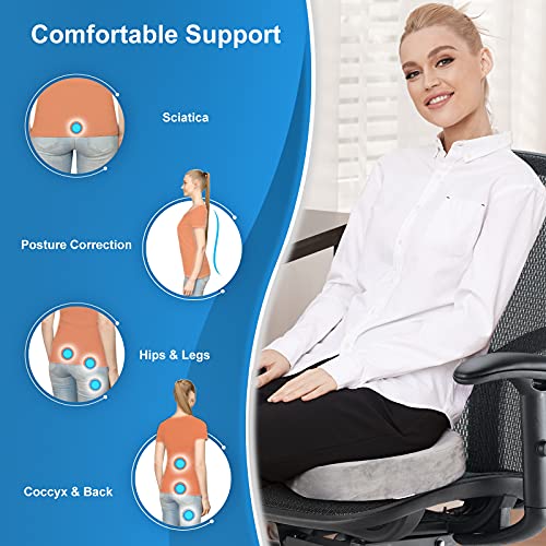 Bomdaia Coccyx Seat Cushion for Office Chair, Memory Foam Seat Cushion for Long Sitting, Non-Slip Desk Chair Car Seat Cushion for Back Pain, Sciatica Relief (Gray)