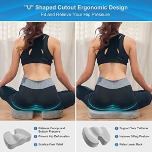 Bomdaia Coccyx Seat Cushion for Office Chair, Memory Foam Seat Cushion for Long Sitting, Non-Slip Desk Chair Car Seat Cushion for Back Pain, Sciatica Relief (Gray)